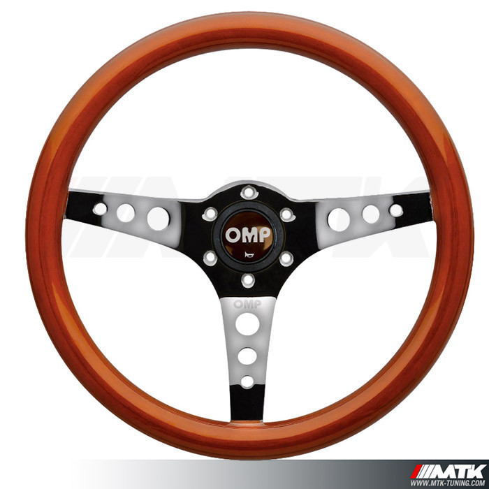 Volant en bois OMP mugello 350 mm avec klaxon